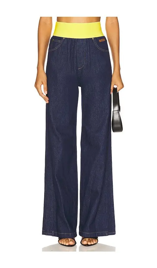 MSGM Wide Leg Denim Jeans With Stretch Waistband