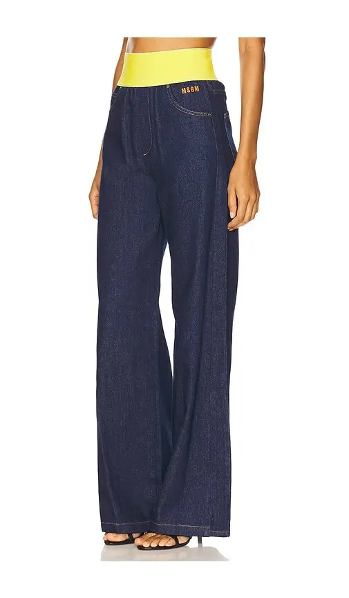 MSGM Wide Leg Denim Jeans With Stretch Waistband