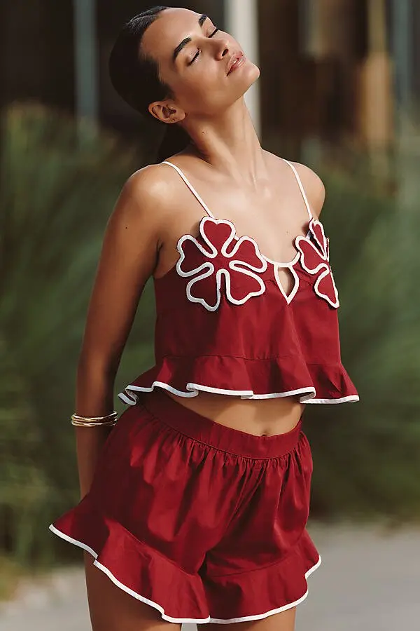 CELANDINE Bondi Bloom Graphic Floral Crop Tank Top - Cabernet