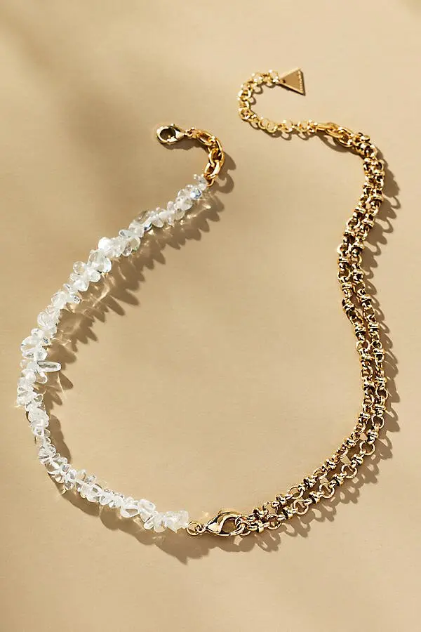 Anthropologie Half Rock Crystal Chain Necklace - Gold
