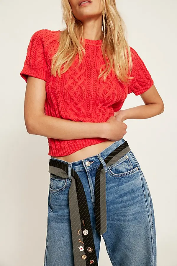 Free People Cable-knit Pullover Top - Fiery Red