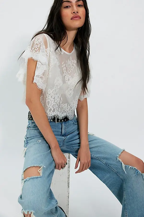 Free People Lace Top - Ivory