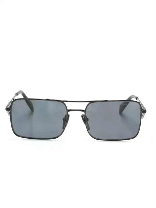 Prada Triangle-logo Rectangle-frame Sunglasses - Black