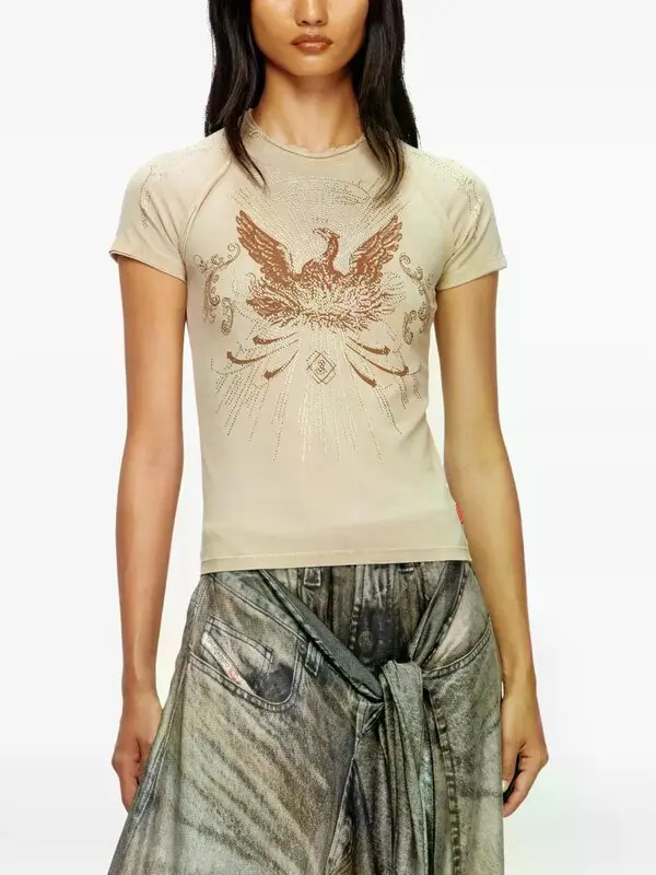 DIESEL® T-roweena Rhinestone-embellished T-shirt - Neutrals