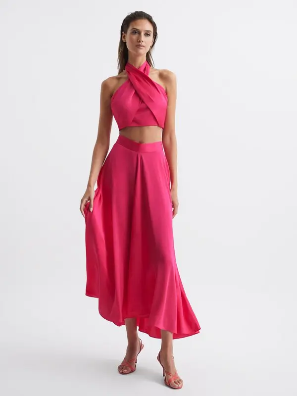 REISS Ruby Cropped Halter Top - Pink