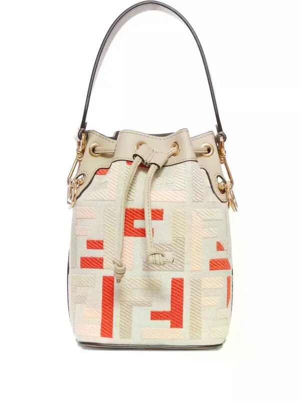 Fendi Mini Mon Tresor Ff-jacquard Bucket Bag - Neutrals
