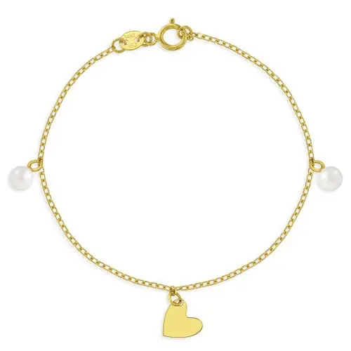 IN SEASON JEWELRY 14k Freshwater Pearl & Heart Dangle Bracelet - Gold