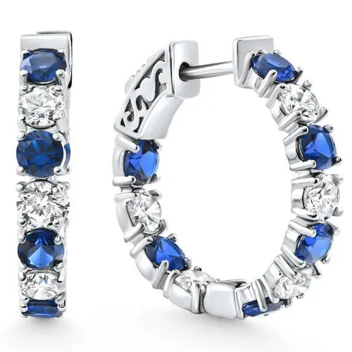 BLISS DIAMOND 4 1/2ct Sapphire & Diamond Hoop Earrings - White Gold