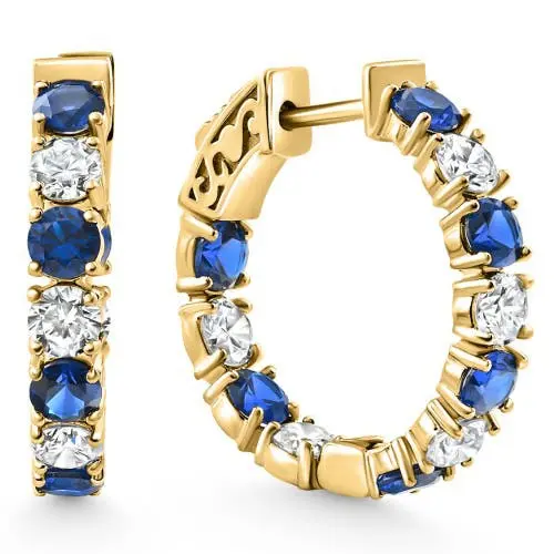 BLISS DIAMOND 4 1/2ct Sapphire & Diamond Hoop Earrings - Yellow Gold