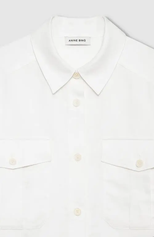 ANINE BING Edith Short Sleeve Shirt With Pointed Collar - Ivory
