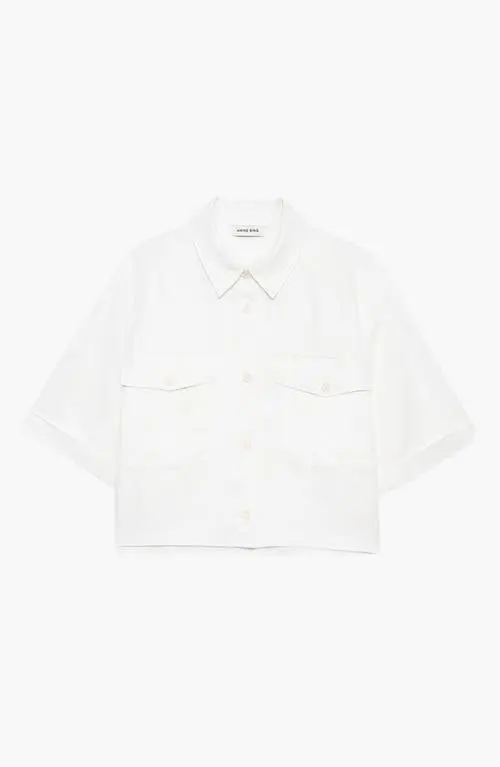ANINE BING Edith Short Sleeve Shirt With Pointed Collar - Ivory
