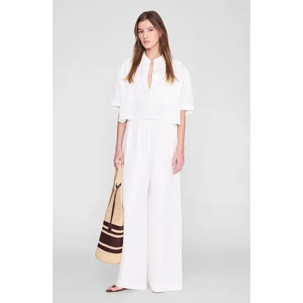 ANINE BING Edith Short Sleeve Shirt With Pointed Collar - Ivory