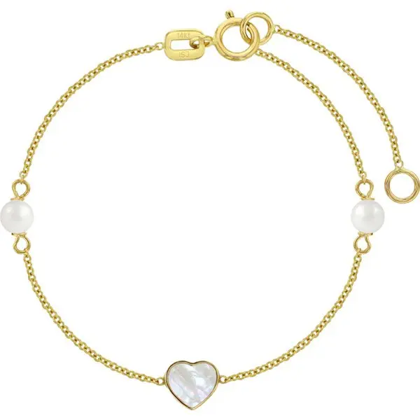IN SEASON JEWELRY 14k Yellow Gold Mother Of Pearl Heart & Freshwater Pearls Bracelet - White