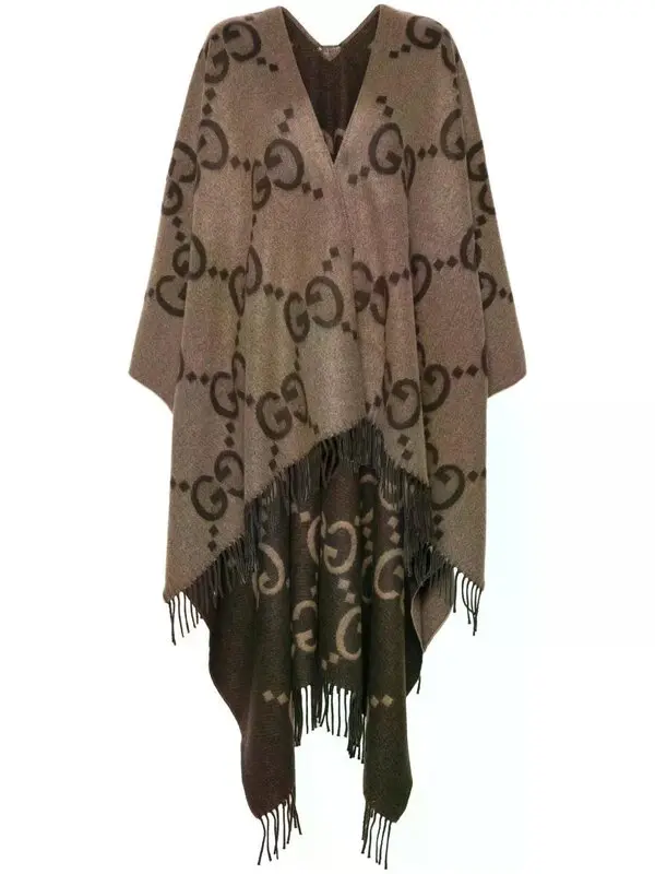 Gucci Jumbo Gg-jacquard Cashmere Cape - Brown