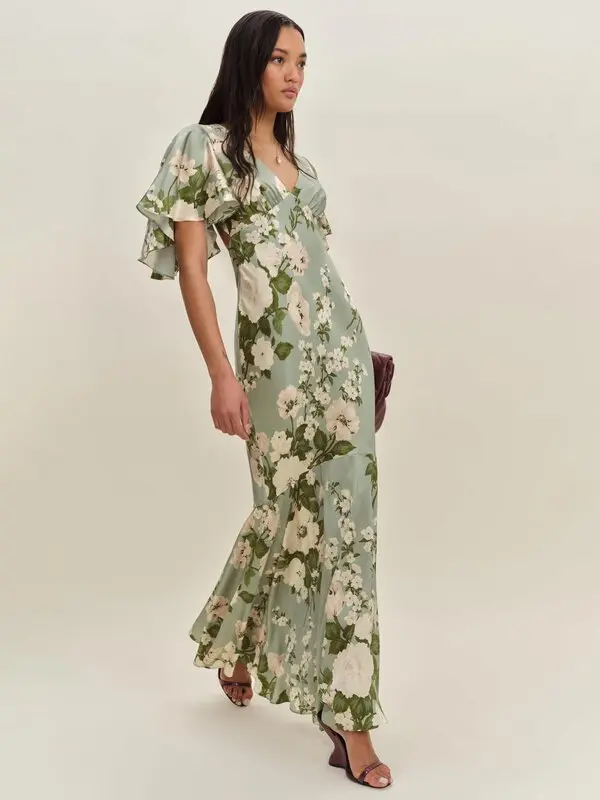 Reformation Thea Silk Dress In Tarragon - 50% Off | Editorialist