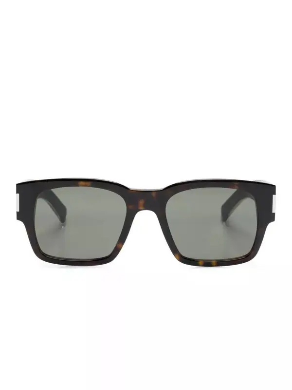 Saint Laurent Logo-plaque Square-frame Sunglasses - Brown