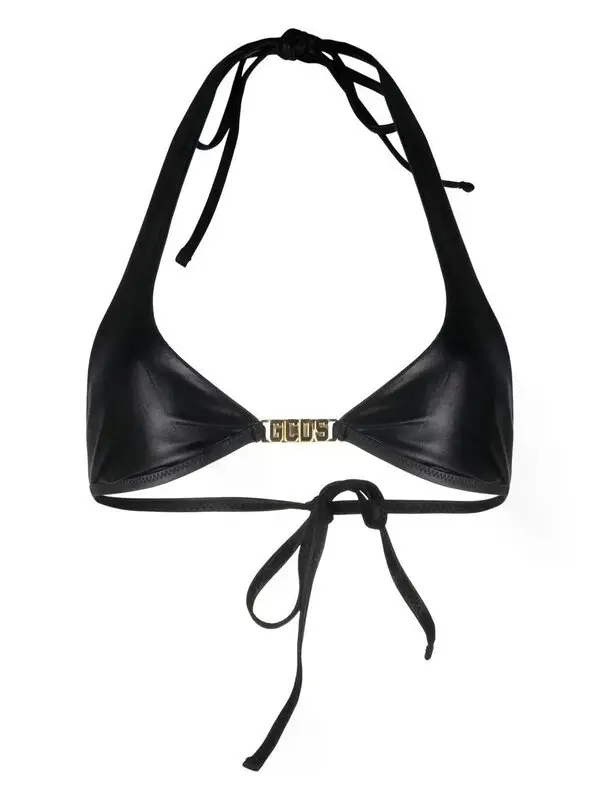 Gcds Logo-plaque Halterneck Bikini Top - Black