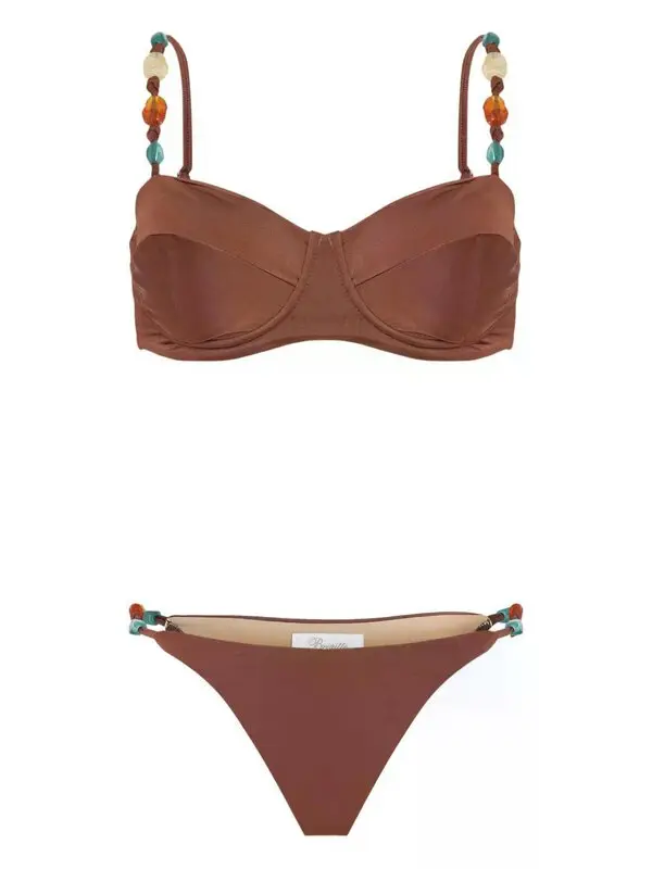 BRIGITTE Eva Beaded-strap Bikini Set - Brown