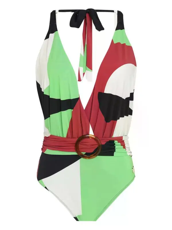 BRIGITTE Vivi Geometric-print Swimsuit - Green