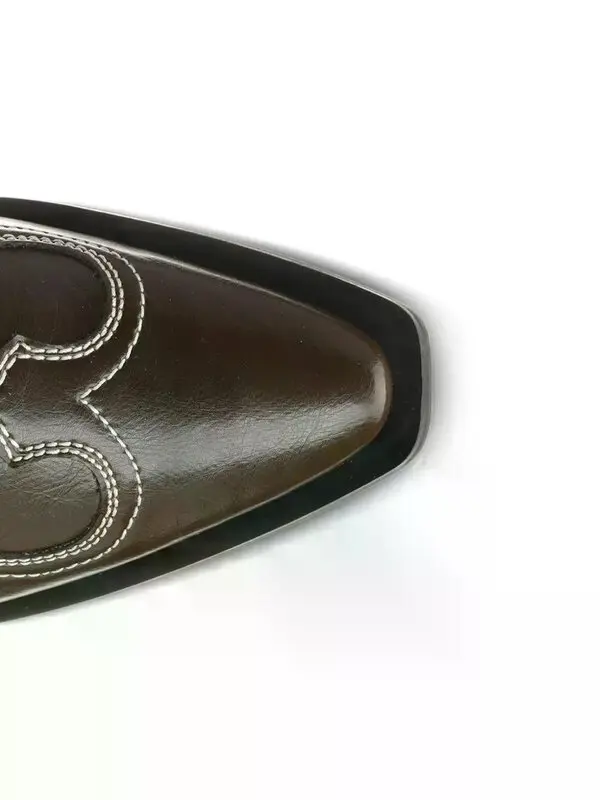GANNI Leather Embroidered Boots - Brown