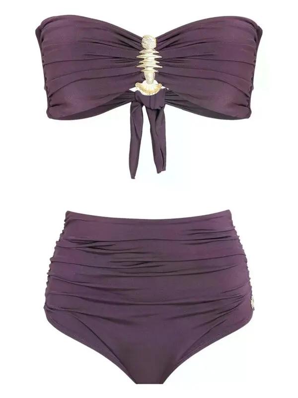 BRIGITTE Embellished High-waisted Bikini Set - Purple