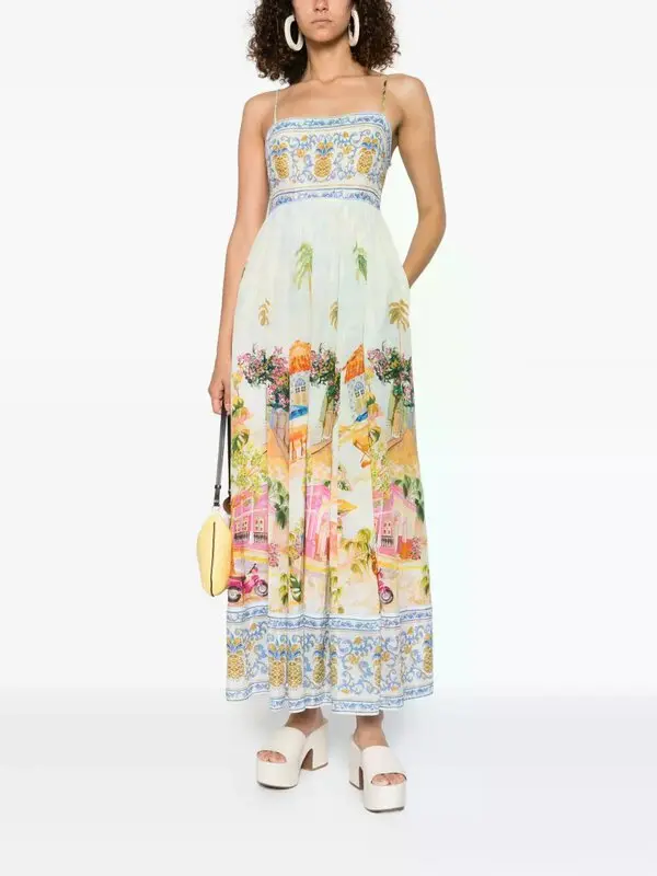 halle printed halter maxi dress Prosperina Rebecca Blue Tile Print Cotton Halter Maxi Dress