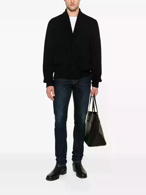 TOM FORD Ribbed-knit Double-breasted Cardigan - Black