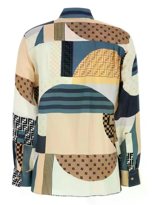 Fendi Geometric-print Silk Shirt - Neutrals
