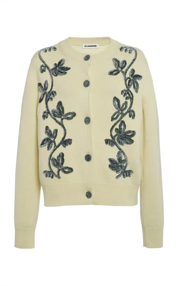 JIL SANDER Wool-blend Cardigan With Embroidered Floral Detailing