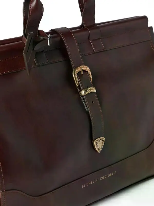 Brunello Cucinelli Logo-stamp Leather Holdall