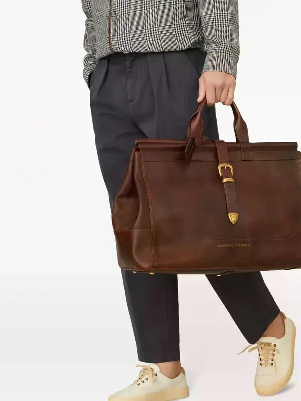 Brunello Cucinelli Logo-stamp Leather Holdall