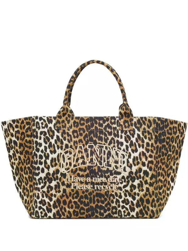 GANNI Xxl Leopard-print Tote Bag - Neutrals