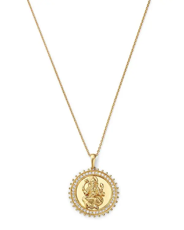 Bloomingdale'S 14k Yellow Diamond Ganesha Medallion Pendant Necklace - Gold