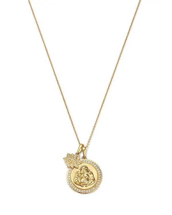 Bloomingdale'S 14k Yellow Diamond Buddha And Lotus Pendant Necklace - Gold