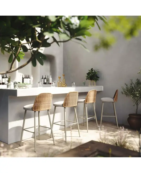 TOV FURNITURE Alexa Rattan Performance Fabric Barstool - Natural