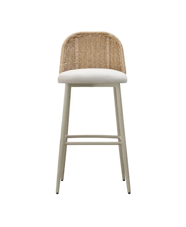TOV FURNITURE Alexa Rattan Performance Fabric Barstool - Natural