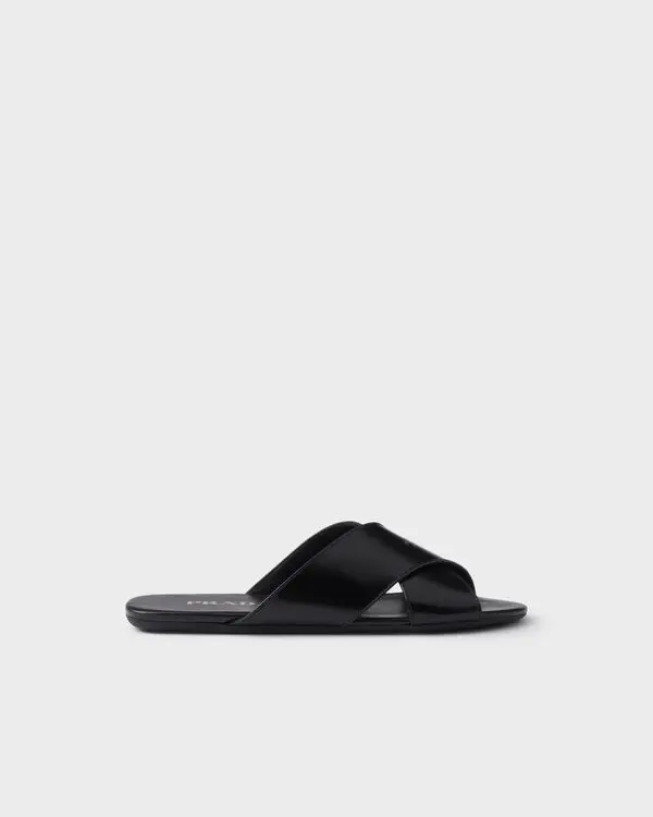 Prada Brushed Leather Slides