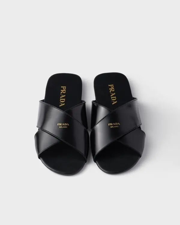 Prada Brushed Leather Slides