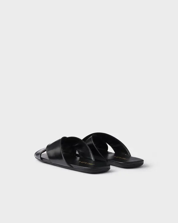 Prada Brushed Leather Slides