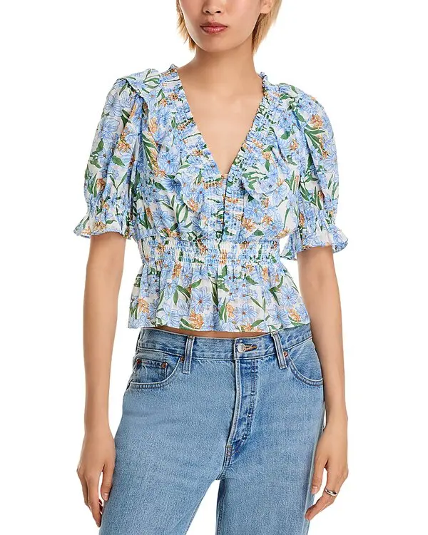 Aqua Floral Ruffle Top