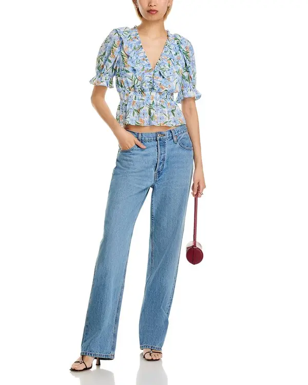Aqua Floral Ruffle Top