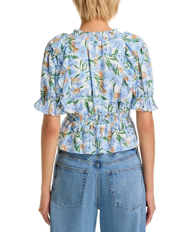 Aqua Floral Ruffle Top