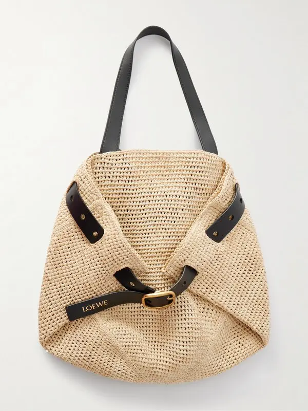 Loewe Punch Hole Medium Leather-trimmed Raffia Tote