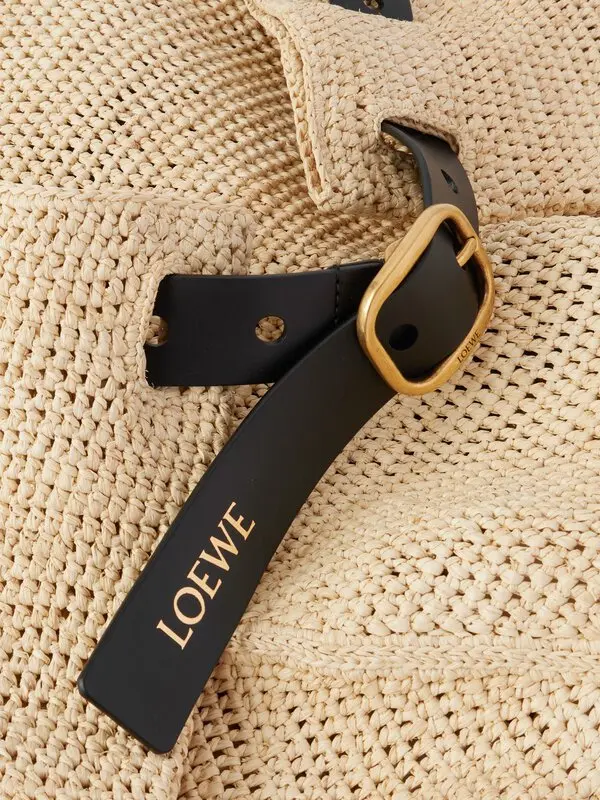 Loewe Punch Hole Medium Leather-trimmed Raffia Tote
