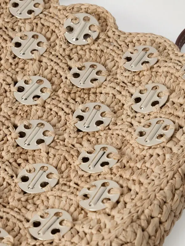 Rabanne Leather-trimmed Embellished Woven Raffia Shoulder Bag
