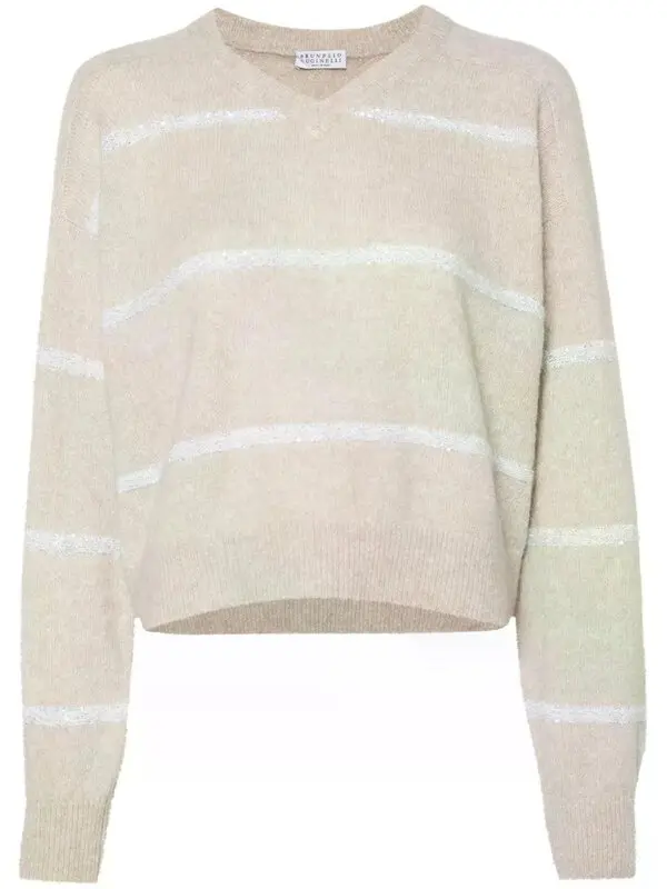 Brunello Cucinelli Striped Sequin-embellished Jumper