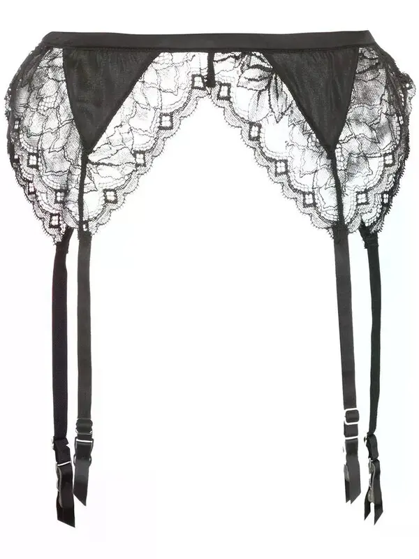 FLEUR DU MAL Gardenia Lace Garter Belt - Black