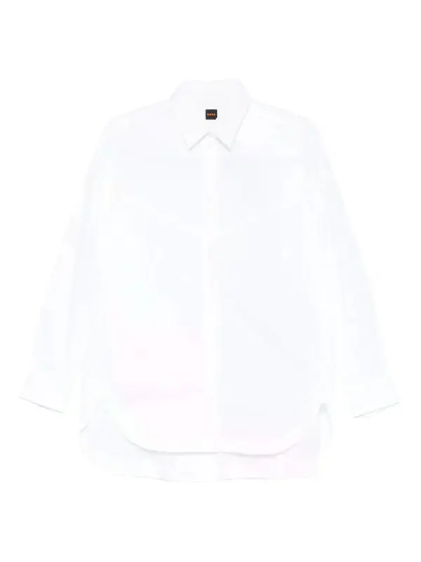 BOSS Curved-hem Cotton Shirt - White