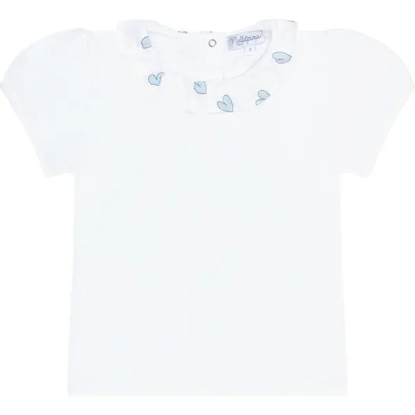 NELLAPIMA Heart Print Tee With Ruffle Neck - Blue