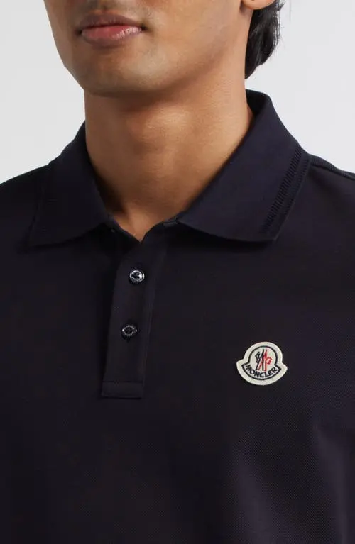Moncler Logo Patch Cotton Piqué Polo - Blue